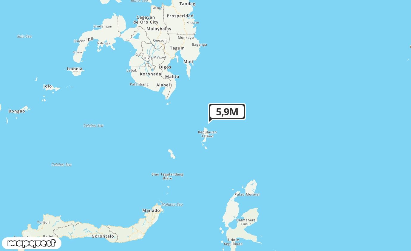 INFO BMKG: Gempa Guncang daya Pulau Karatung di Laut 37 Km Barat 5.9 ...