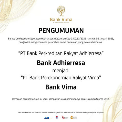 Perubahan Nama dan Logo PT Bank Perkreditan Rakyat Adhierresa menjadi ...