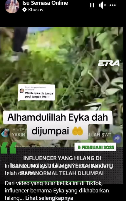 Hoaks: Konten Kreator Malaysia, Eyka Hilang di Hutan Bandung, ini ...